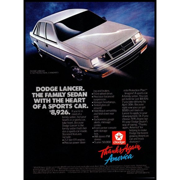 Dodge | Art | 986 Dodge Lancer 4 Door Sports Sedan Vintage Print Ad Man ...